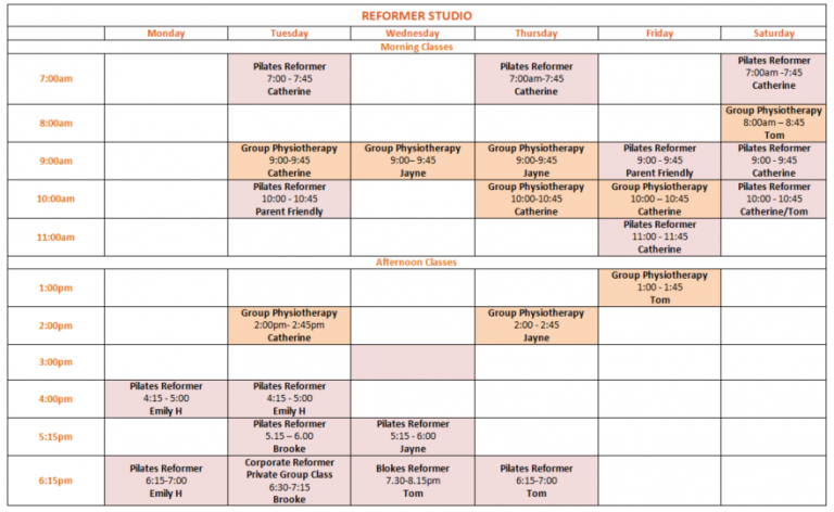 Timetables - PhysiYoga Physiotherapy Yoga and Pilates